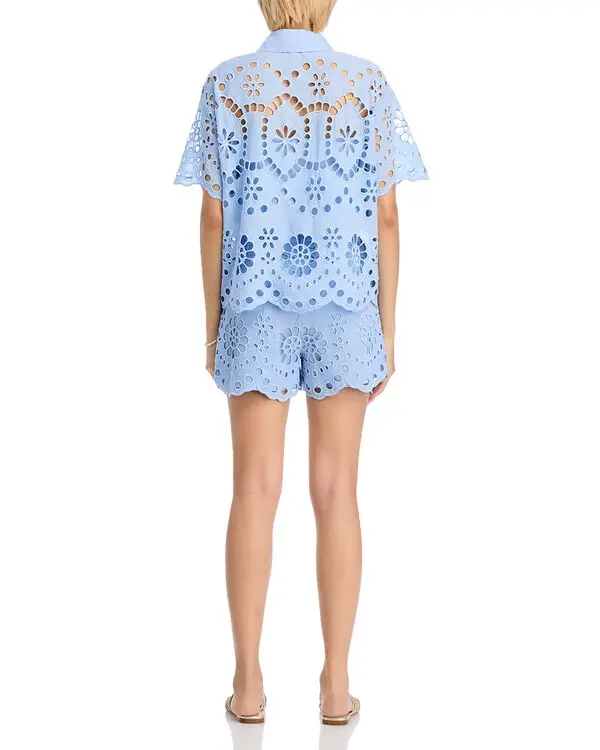 Aqua Floral Eyelet Shorts