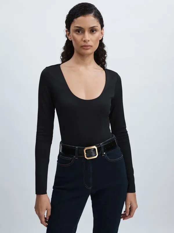 Good American Scuba Scoop Neck Bodysuit - Black