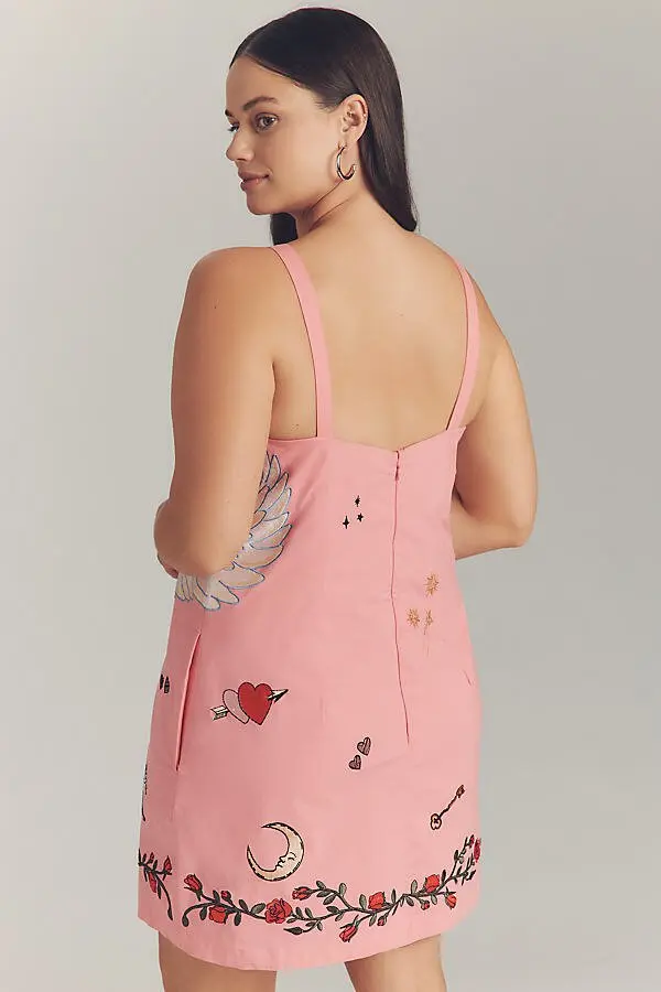 Maeve Embroidered Mini Shift Dress In Blush - 65% Off | Editorialist