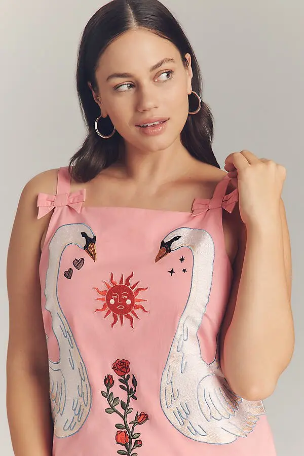 Maeve Embroidered Mini Shift Dress In Blush - 65% Off | Editorialist