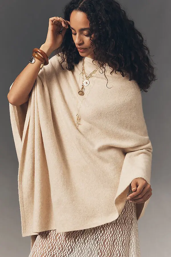 FLAT WHITE Lightweight Poncho Sweater - Beige