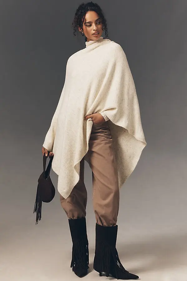 FLAT WHITE Lightweight Poncho Sweater - Ivory