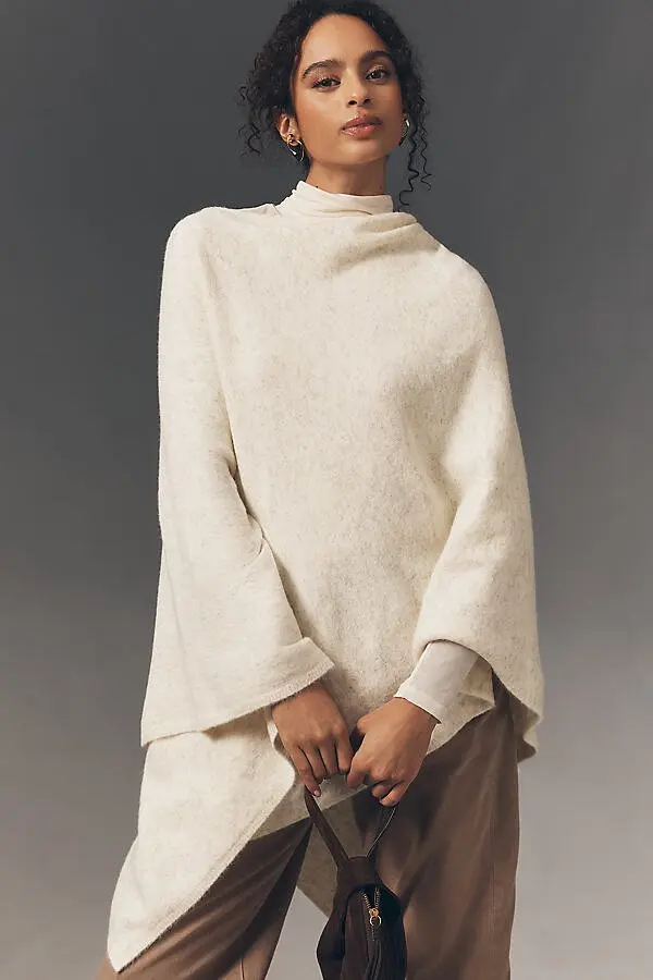 FLAT WHITE Lightweight Poncho Sweater - Ivory