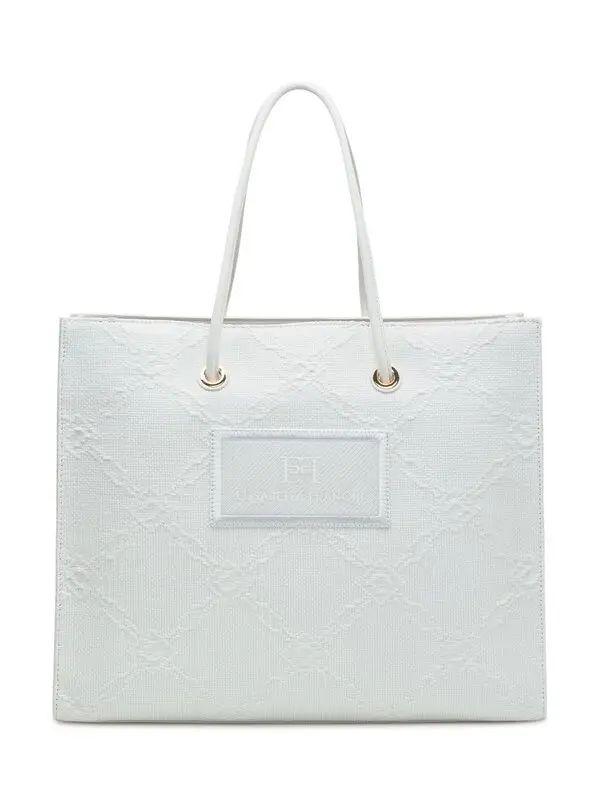 Elisabetta Franchi Large Jacquard Raffia Tote - White