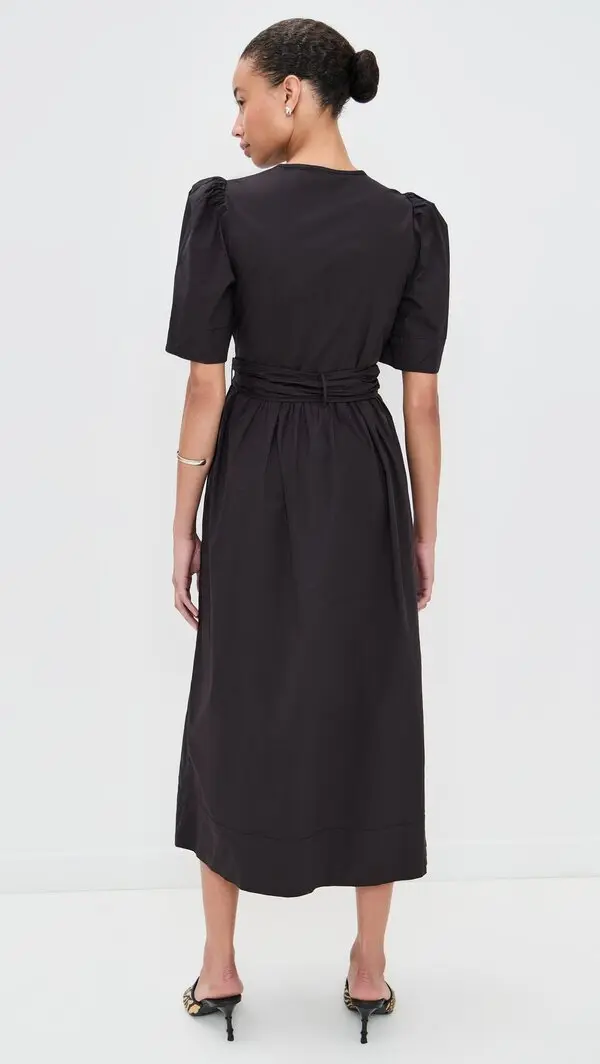 GANNI Stretch Cotton Tie Strap Midi Dress