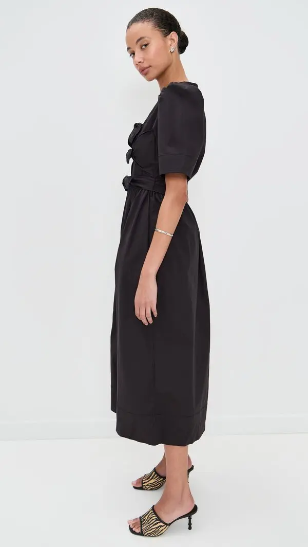 GANNI Stretch Cotton Tie Strap Midi Dress