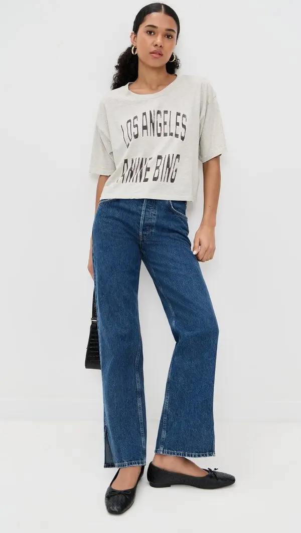 ANINE BING Johnny Cropped Tee - Grey