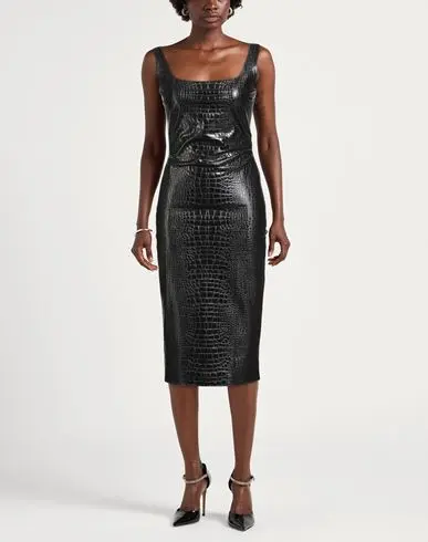knee length dresses for ladies CH Sheer Paneling Cut Out Crocodile Print Midi Dress