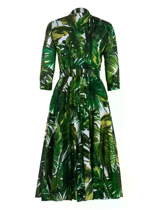 Samantha Sung Aster Palm Tree-print Midi Dress - Green