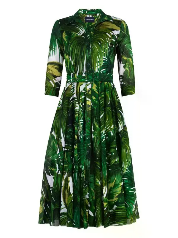 Samantha Sung Aster Palm Tree-print Midi Dress - Green