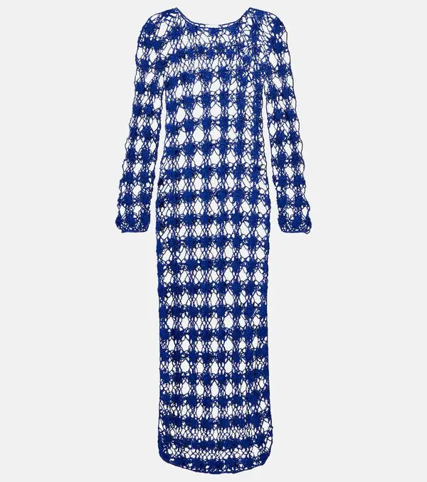 Anna Kosturova Crochet Cotton Maxi Dress - Blue
