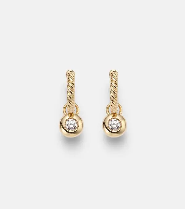 David Yurman Petite Cable Huggie Earrings With Diamonds - Gold