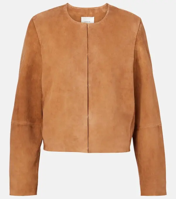 Vince Cropped Suede Jacket - Brown