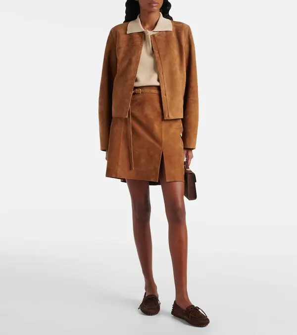 Vince Cropped Suede Jacket - Brown