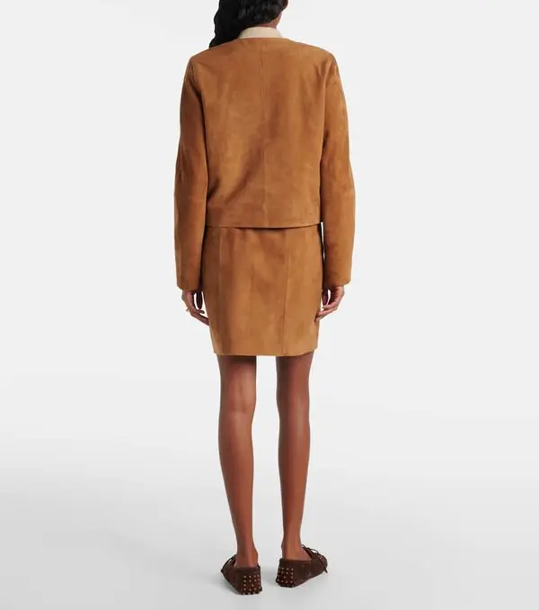 Vince Cropped Suede Jacket - Brown