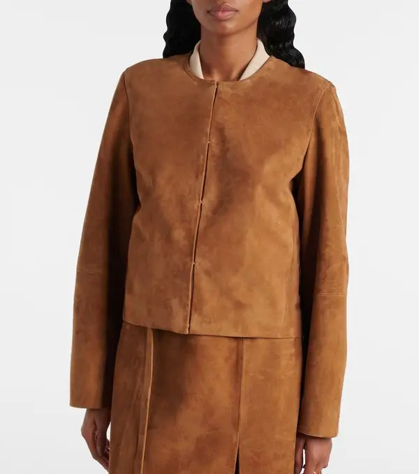 Vince Cropped Suede Jacket - Brown