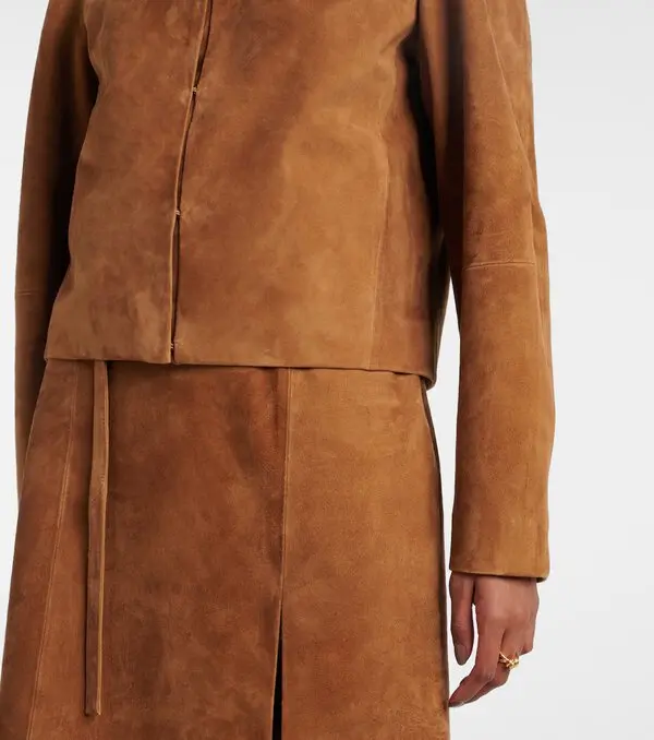 Vince Cropped Suede Jacket - Brown