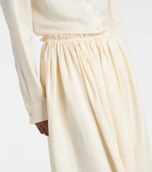 Gabriela Hearst Chiara Gathered Linen Midi Skirt - White