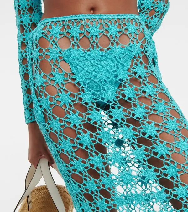 Anna Kosturova Rosette Crochet Cotton Maxi Skirt - Blue