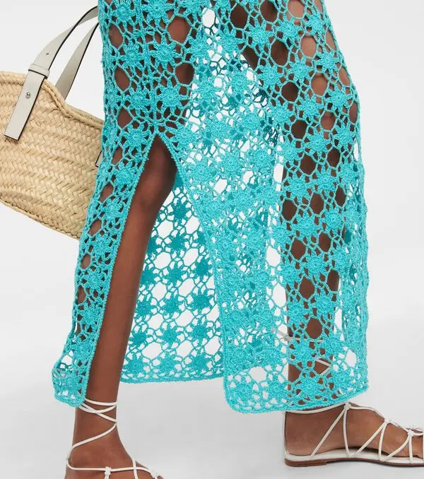 Anna Kosturova Rosette Crochet Cotton Maxi Skirt - Blue