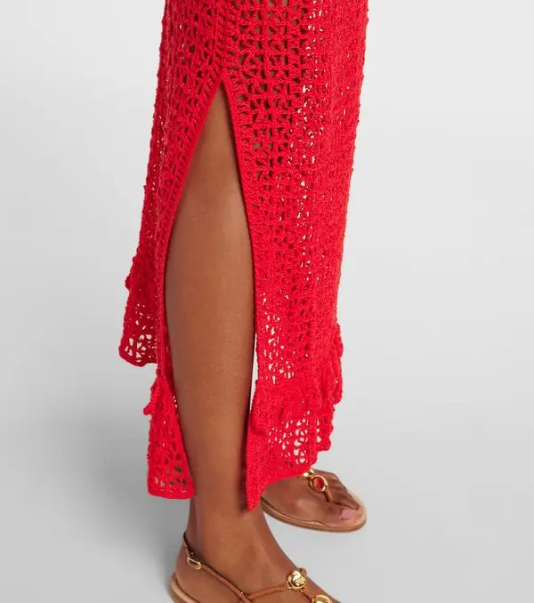 Anna Kosturova Rosette Crochet Cotton Maxi Skirt - Red