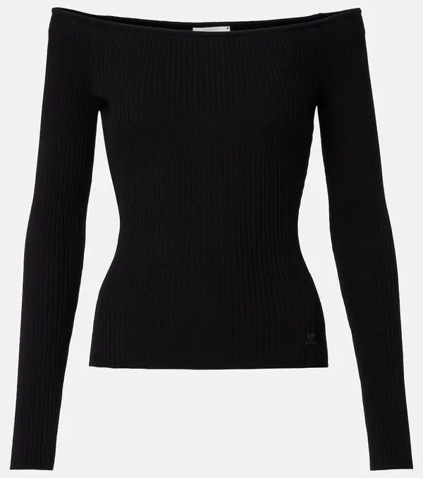 COURREGES Off-shoulder Ribbed-knit Top - Black