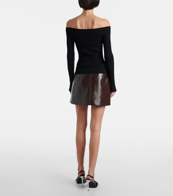 COURREGES Courrèges Off-shoulder Ribbed Knit Top - Black