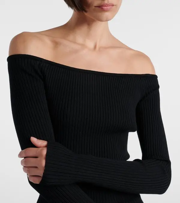 COURREGES Courrèges Off-shoulder Ribbed Knit Top - Black