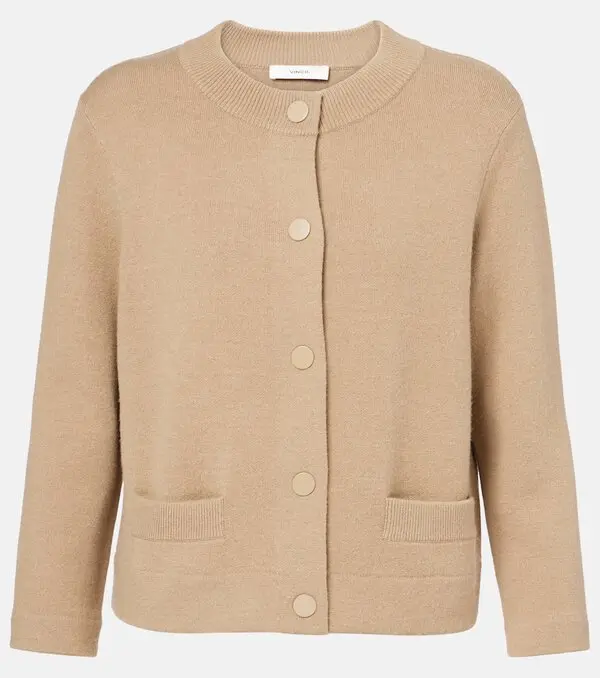 Vince Shrunken Wool And Cashmere Cardigan - Beige