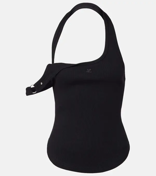 COURREGES Ribbed-knit Halter Top - Black