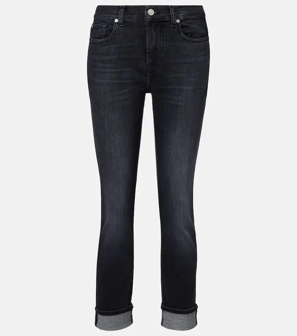 7 For All Mankind Mid-rise Cropped Skinny Jeans - Black