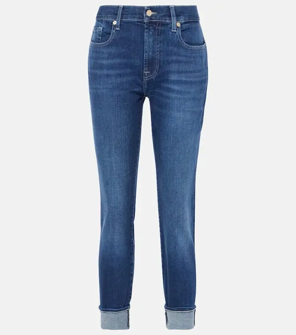 7 For All Mankind Mid-rise Cropped Skinny Jeans - Blue
