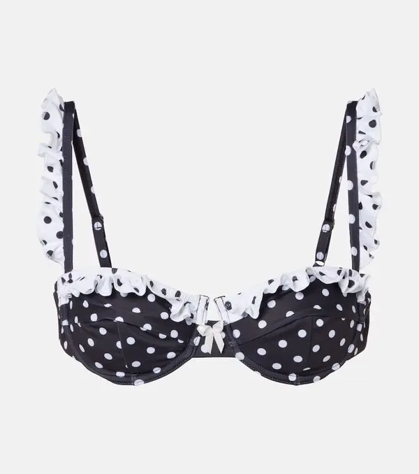 BANANHOT Angela Polka-dot Ruffled Bikini Top - Black
