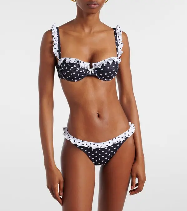 BANANHOT Angela Polka-dot Ruffled Bikini Top - Black