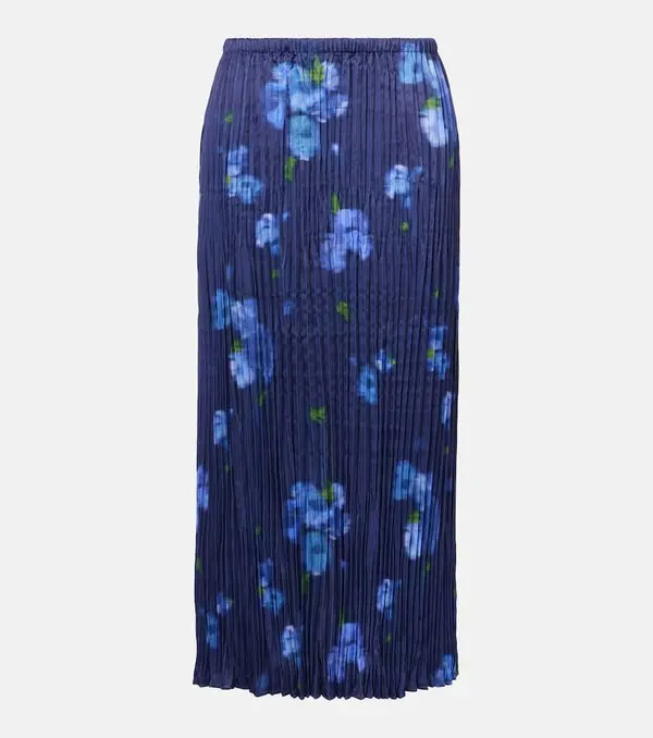 Vince Poppy Blur Plissé Midi Skirt - Blue