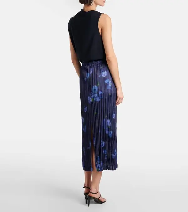 Vince Poppy Blur Plissé Midi Skirt - Blue