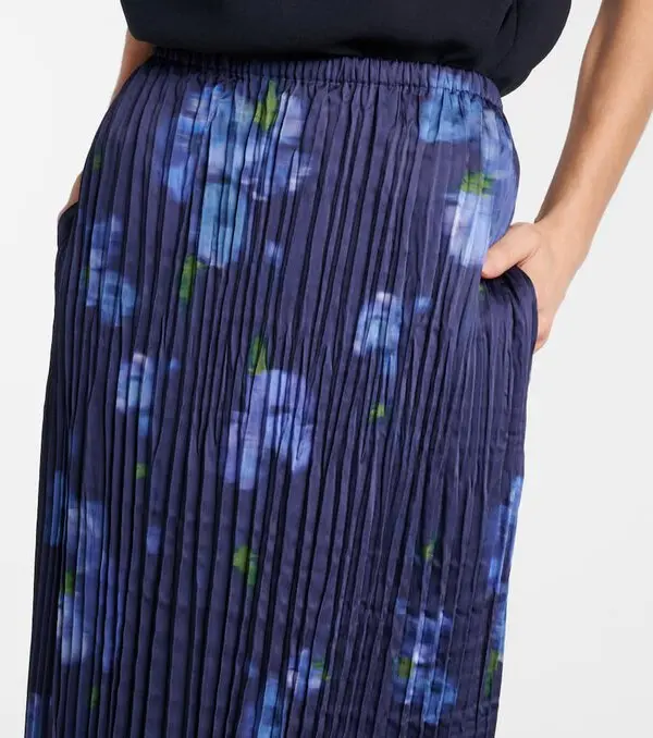 Vince Poppy Blur Plissé Midi Skirt - Blue