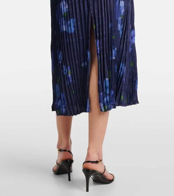 Vince Poppy Blur Plissé Midi Skirt - Blue