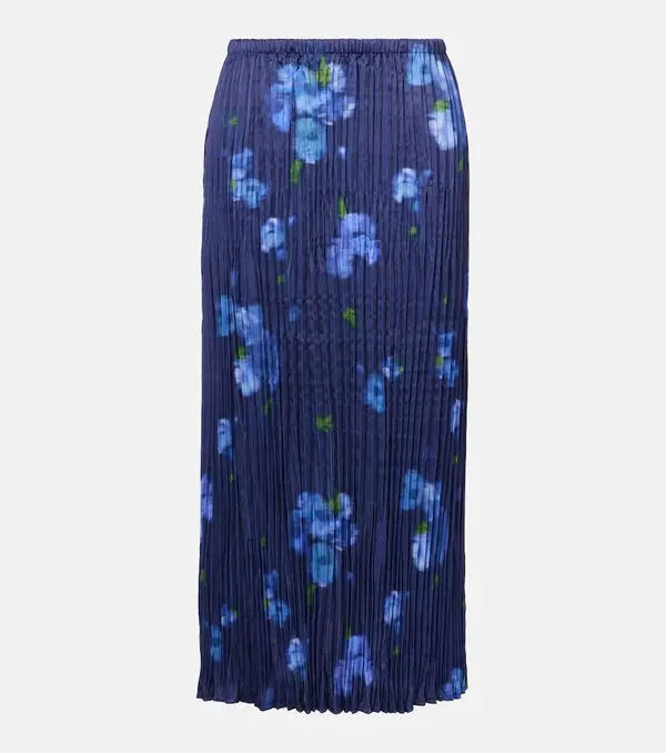 Vince Poppy Blur Plissé Midi Skirt - Blue