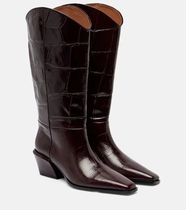 Paris Texas Bettina 50 Croc-effect Leather Cowboy Boots - Burgundy