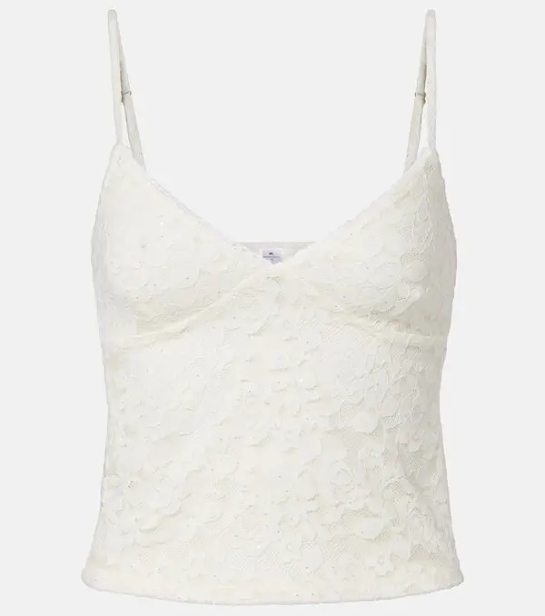 BANANHOT Floral Lace V-neck Top - White