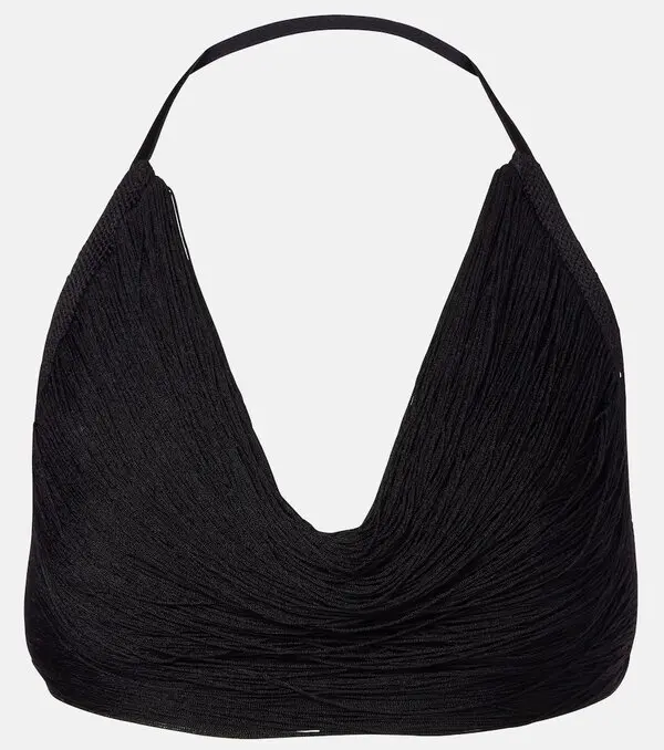 Attico Fringed Halterneck Bralette - Black