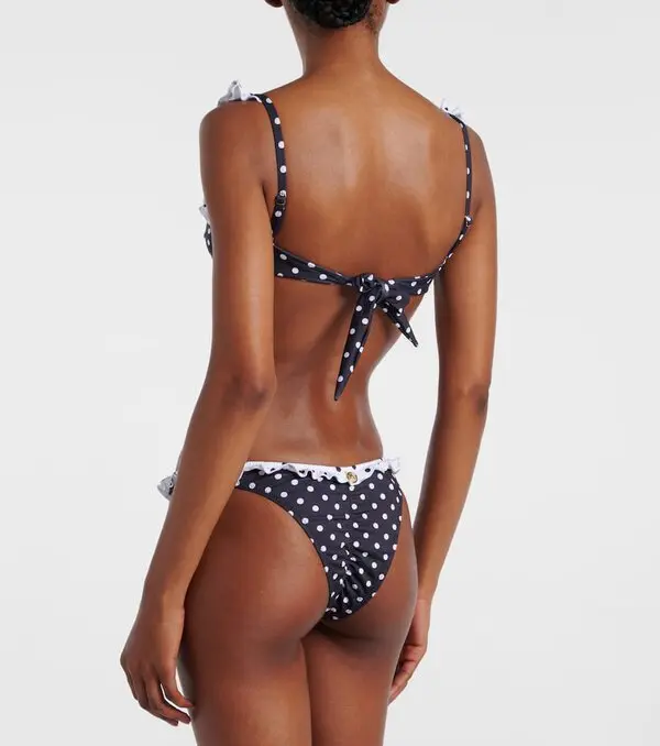 BANANHOT Angela Polka-dot Ruffled Bikini Top - Black