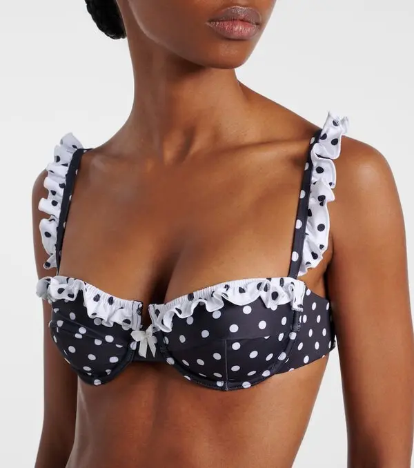 BANANHOT Angela Polka-dot Ruffled Bikini Top - Black