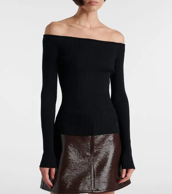 COURREGES Off-shoulder Ribbed-knit Top