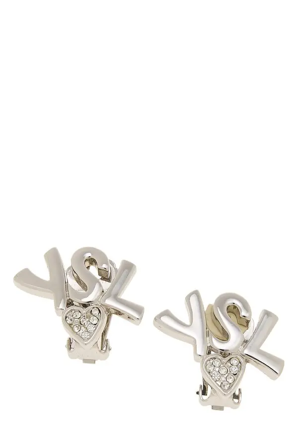 Saint Laurent Crystal Logo Earrings - Silver