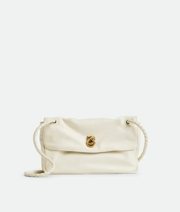 Bottega Veneta Lambskin Shoulder Bag With Knot Lock Closure - Sea Salt