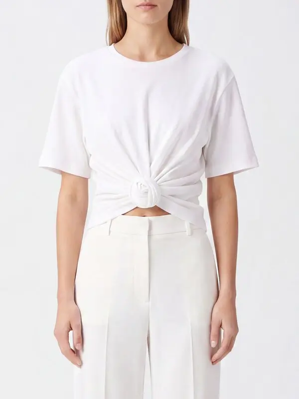 Magda Butrym Stretch-cotton T-shirt With Flower Appliqué And Tie-hem - White