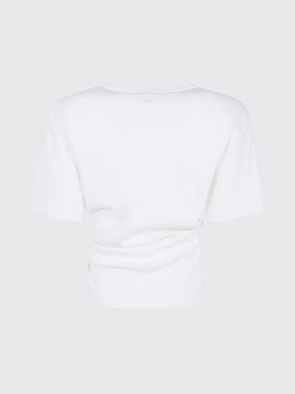 Magda Butrym Stretch-cotton T-shirt With Flower Appliqué And Tie-hem - White