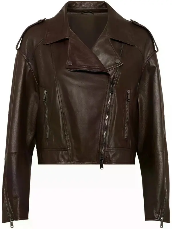 Brunello Cucinelli Panelled Leather Cropped Jacket - Brown